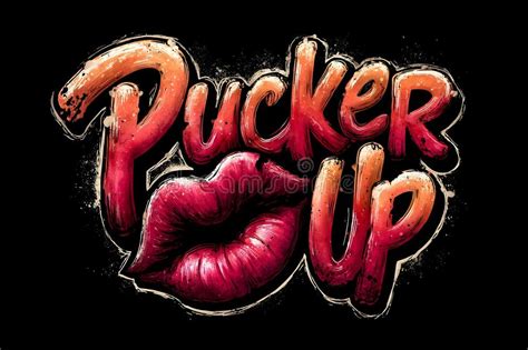 Bold Pucker Up Graffiti Style Lettering In Red And Orange With Shiny