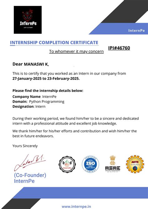 internship python programming internpe learning growth gratitude