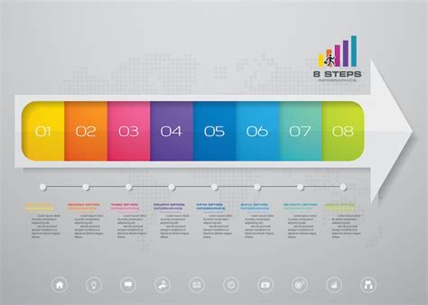 프레 젠 테이 션에 대 한 8 단계 화살표 인포 그래픽 요소 차트 프리미엄 벡터