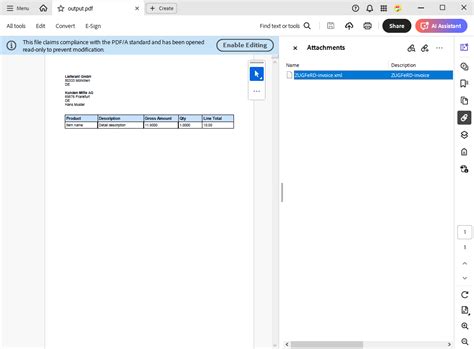 Using Xrechnung Zugferd Xml To Create Pdfa 3b Invoices With Aspnet