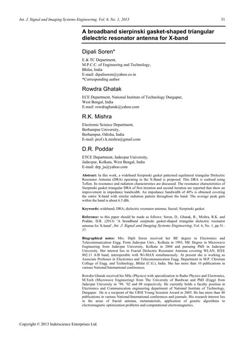 Pdf A Broadband Sierpinski Gasket Shaped Triangular Dielectric Resonator Antenna For X Band