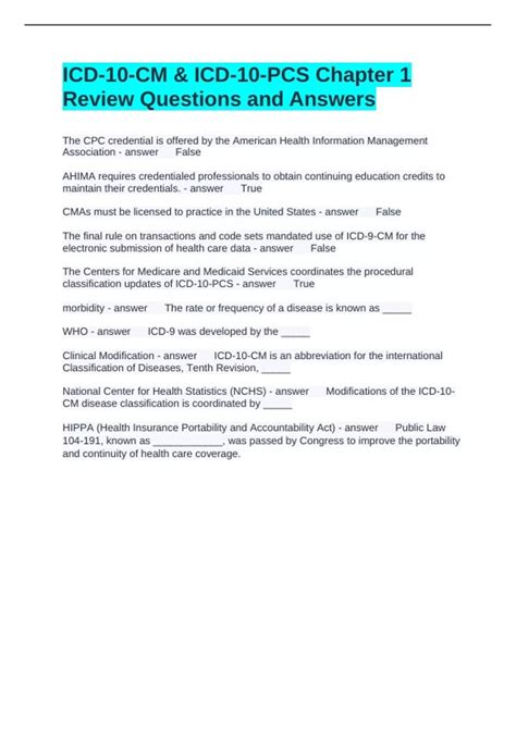 Icd 10 Cm And Icd 10 Pcs Chapter 1 Review Questions And Answers Pcss Stuvia Us