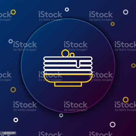 파란색 배경에 분리된 팬케이크 아이콘의 라인 스택 시럽과 체리로 굽기 아침 식사 개념입니다 다채로운 개요 개념입니다 벡터 그릇에