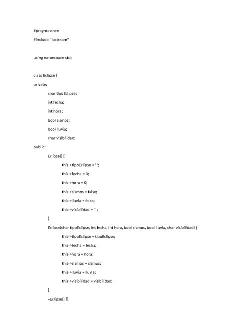 Clase Eclipse Ejercicio Pragma Once Include Iostream Using