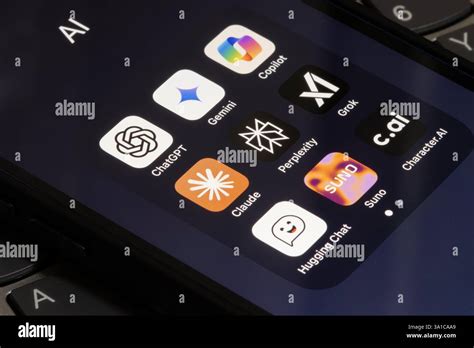 Assorted AI apps are seen on an iPhone - ChatGPT, Google Gemini ...