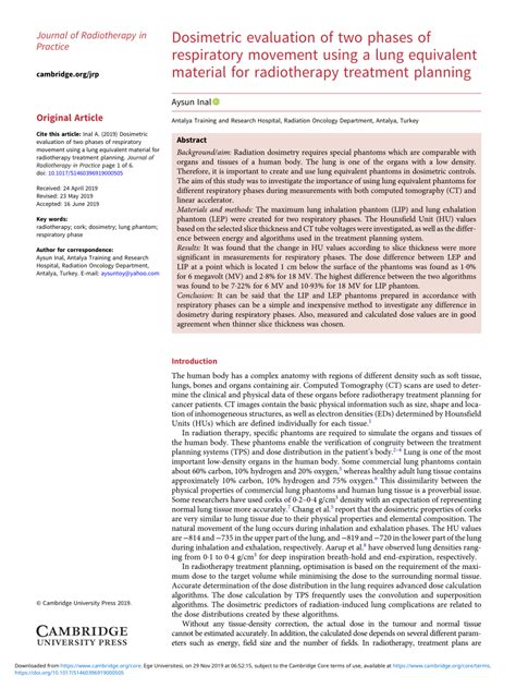 Pdf Dosimetric Evaluation Of Two Phases Of Respiratory Movement Using