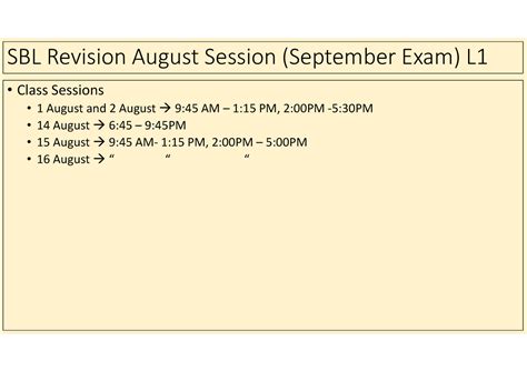 Lsbf Sbl Revision Class 1 Sbl Revision August Session September Exam