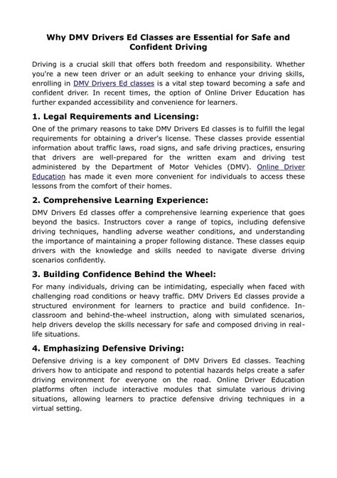 PPT - Why DMV Drivers Ed Classes are Essential for Safe and Confident Driving PowerPoint ...
