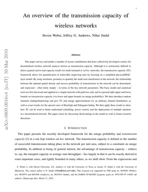 Pdf An Overview Of The Transmission Capacity Of Wireless Networks