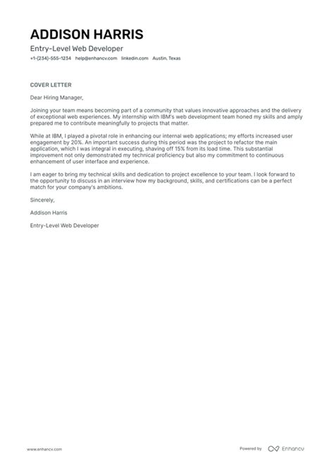 Professional Web Developer Cover Letter Examples And Template For Enhancv