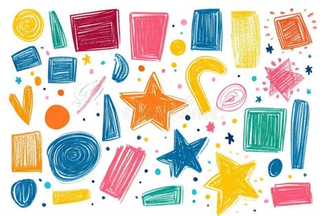 Colorful Abstract Background Featuring Various Hand Drawn Shapes And Scribbles Creating A