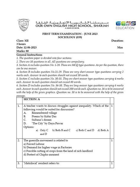 First Term Examination Qp 2023 2024 Pdf Dalit Caste