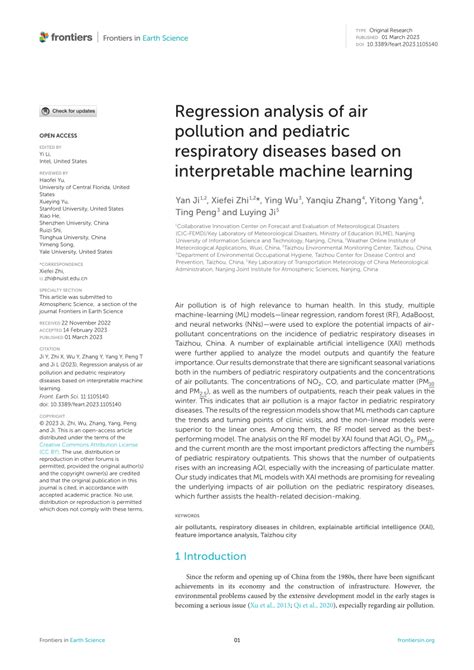 Pdf Regression Analysis Of Air Pollution And Pediatric Respiratory Diseases Based On