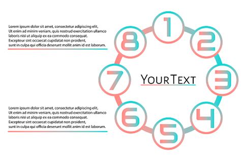 8 옵션 및 텍스트에 대 한 위치와 미래의 인포 그래픽 템플릿입니다 유행 산호 색 서클 보고서 배너 워크 플로우 비즈니스 프리 젠 테이 션을 위한 템플릿 디자인 벡터 Eps