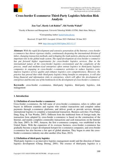 Pdf Cross Border E Commerce Third Party Logistics Selection Risk Analysis