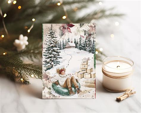 Dashing Through The Snow Printable Greeting Card 5 X 7 Folded Print Diy Cards Notes