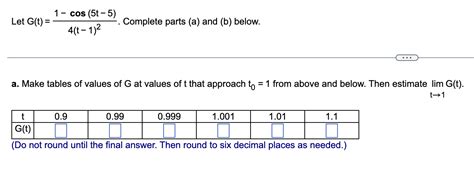 solved let g t 1 cos 5t 5 4 t 1 2 ﻿complete parts a ﻿and