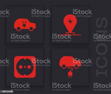설정 전기 자동차 충전 주차 전기 및 전기 콘센트 아이콘 벡터 0명에 대한 스톡 벡터 아트 및 기타 이미지 0명 검은색