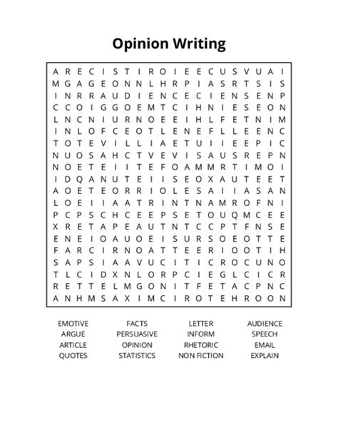 Opinion Writing Word Search