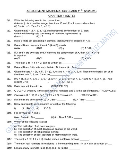 Assignment Ch 1 Sets Pdf Algebra Mathematical Objects
