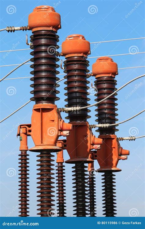 High Voltage Isolation With Ceramic Body On Blue Sky Stock Photo Image Of System Electrical