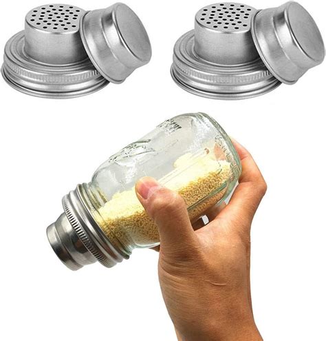 2 Pack Mason Jar Shaker Lids Metal 304 Stainless Steel With Silicone