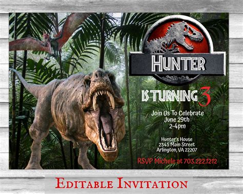 Jurassic World Photograph Birthday Invitation Printable
