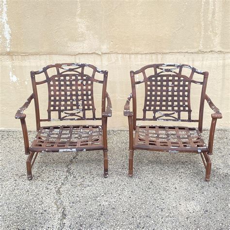 Cast Aluminum Basket Weave Lattice Patio Outdoor Rocking Lounge Chairs
