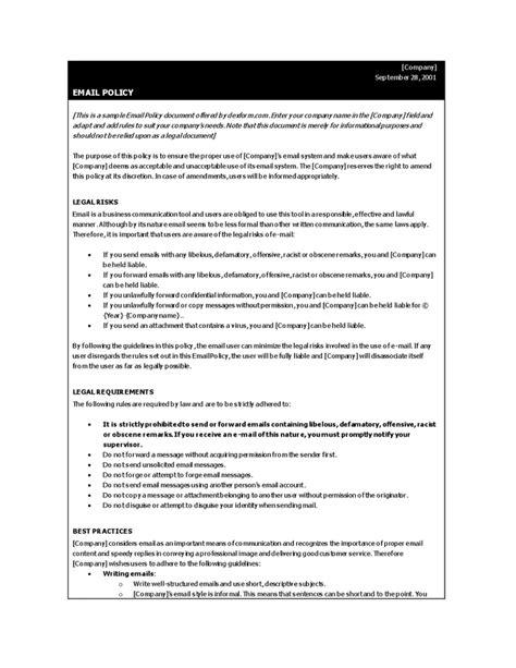 Sample Email Policy In Word And Pdf Formats