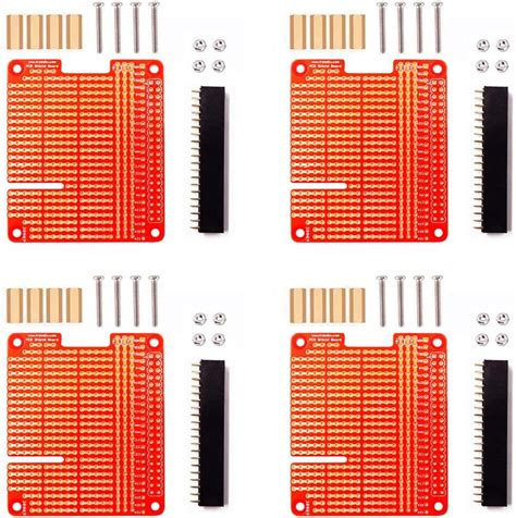 Treedix 4 Sets Gpio Breakout Diy Breadboard Pcb Shield Red Expansion Board Kit Compatible With