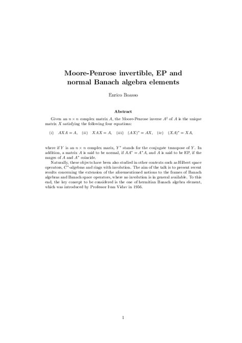 Pdf Moore Penrose Invertible Ep And Normal Banach Algebra Elements