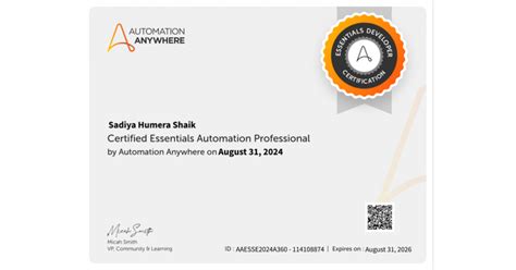 Sadiya Humera Shaik On Linkedin Essentials Automation Certification