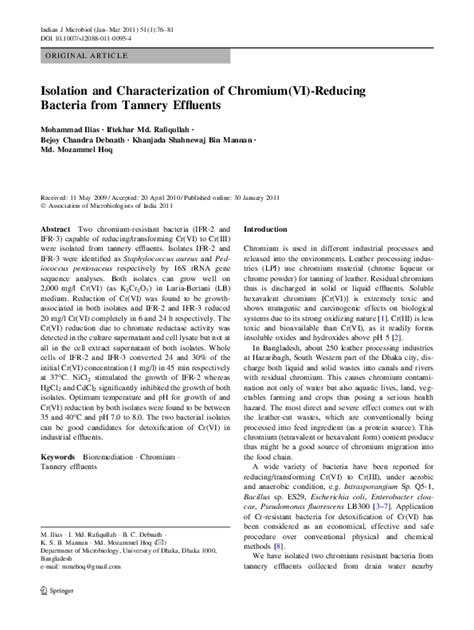 Pdf Isolation And Characterization Of Chromiumvi Reducing Bacteria