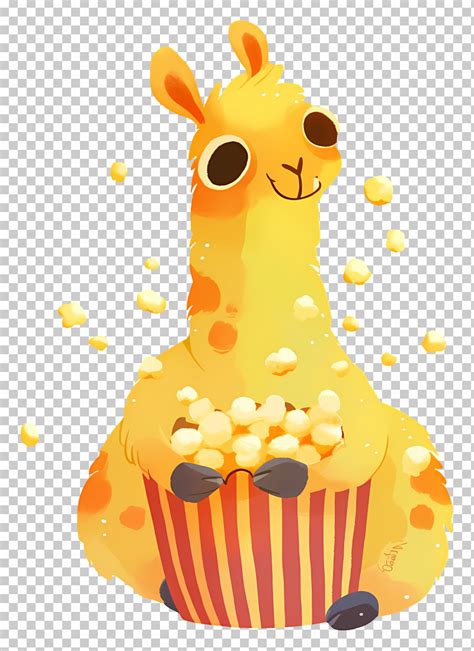 Llama Eating Popcorn Cartoon Llama With Popcorn Png Clipart Animation Cartoon Llama With