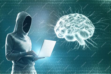 Premium Photo Side View Of Hacker Using Laptop With Glowing Brain Hologram Hacking And