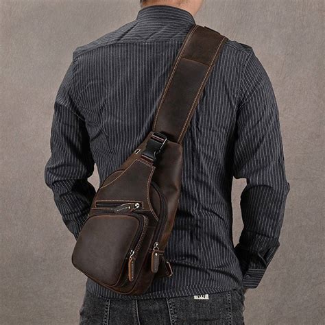 Vintage Mens Leather Sling Backpack Chest Bag Leather Sling Bag