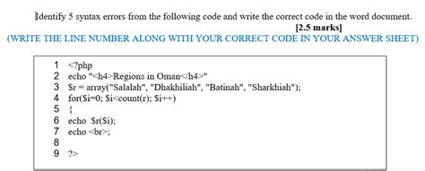 Solved Identify 5 Syntax Errors From The Following Code And