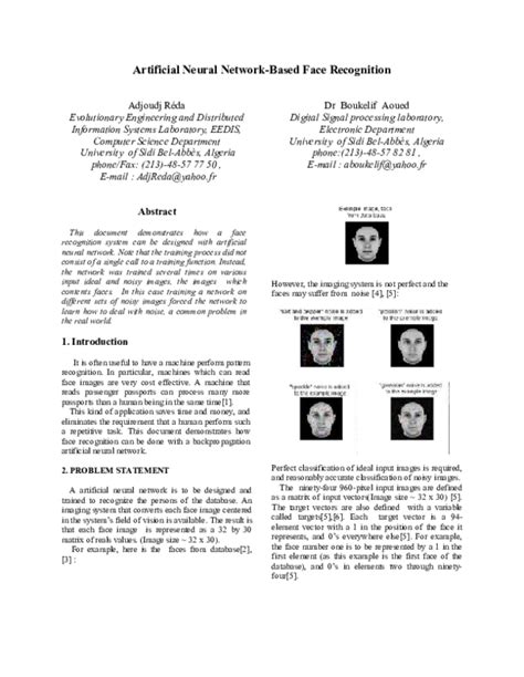 pdf artificial neural network based face recognition