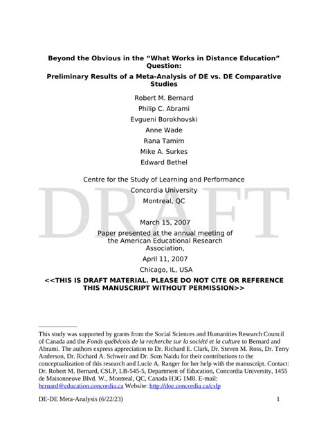 Pdf Beyond Classroom Comparisons In The What Works In Distance Education” Question A Meta