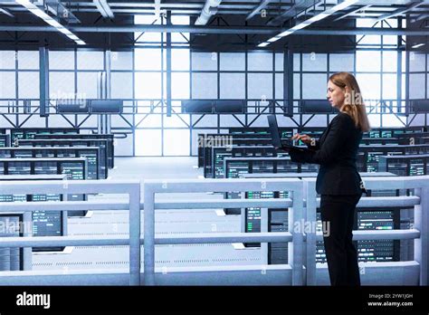 Engineer In Data Center Checking Rigs And Infrastructure Doing