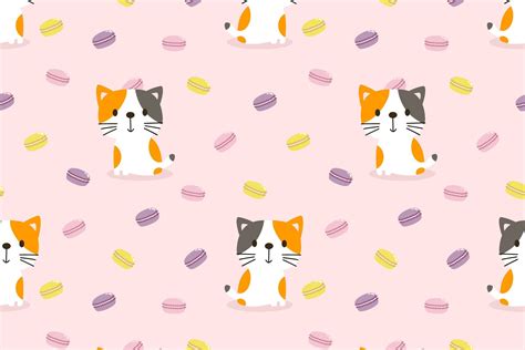 Cute Cat And Sweet Macaron Graphic By Thanapornpinp · Creative Fabrica