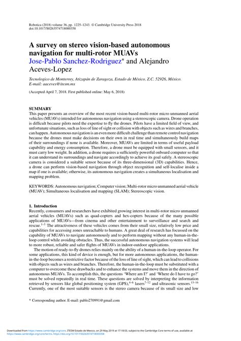 pdf a survey on stereo vision based autonomous navigation for multi