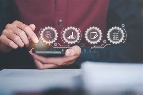 Businessman Audit Data With Smartphone Quality Assessment Management