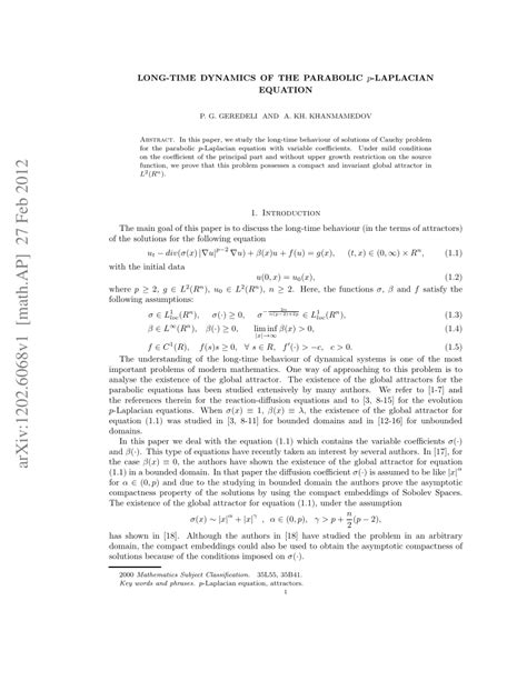 Pdf Long Time Dynamics Of The Parabolic P Laplacian Equation
