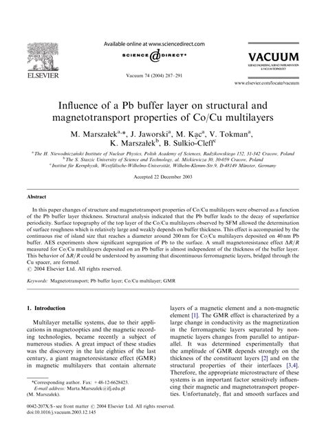 Pdf Influence Of A Pb Buffer Layer On Structural And Magnetotransport