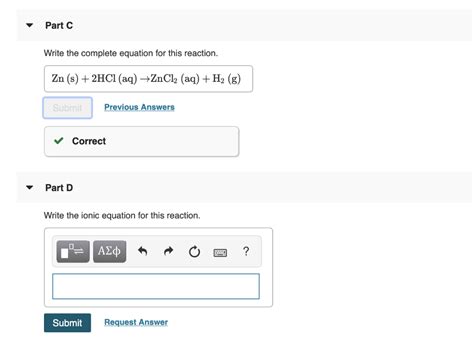 Solved Part C Write The Complete Equation For This Reaction
