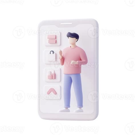 Stylized Smartphone With User Interface Representation And Character Illustration 54485581 Png