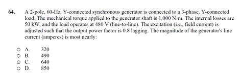 Solved A Pole Hz Y Connected Synchronous Generator Chegg
