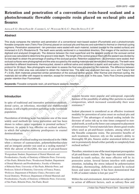 Pdf Retention And Penetration Of A Conventional Resin Based Sealant And A Photochromatic