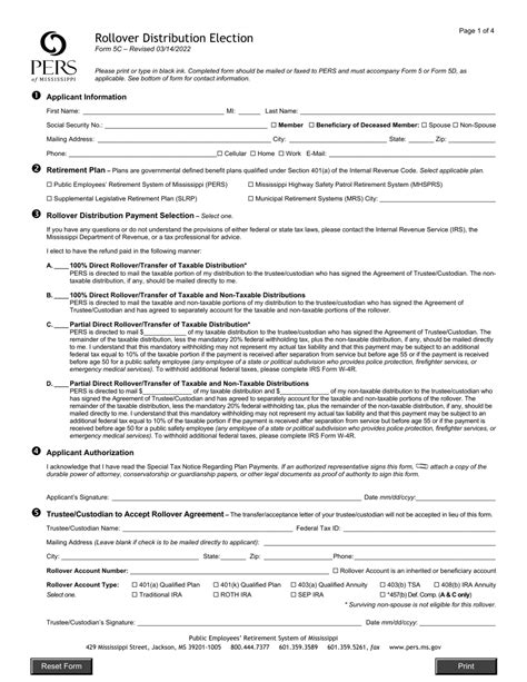 Form 5c Download Fillable Pdf Or Fill Online Rollover Distribution Election Mississippi